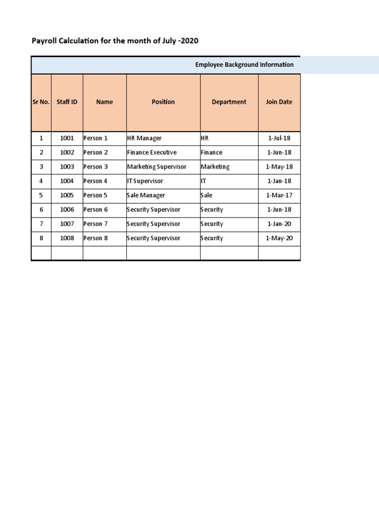 Sample Payroll Calculation - July 2020 | PDF | Payroll | Payroll Tax