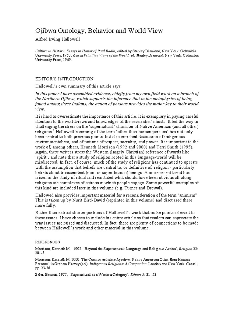 Irving Hallowell - Ojibwa Ontology, Behavior and World View | PDF | Thought | Concept
