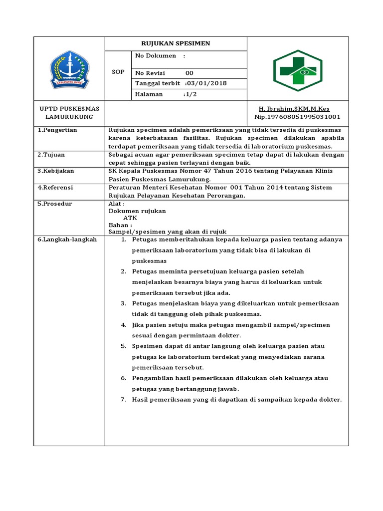 Sop Rujukan Spesimendocx | PDF