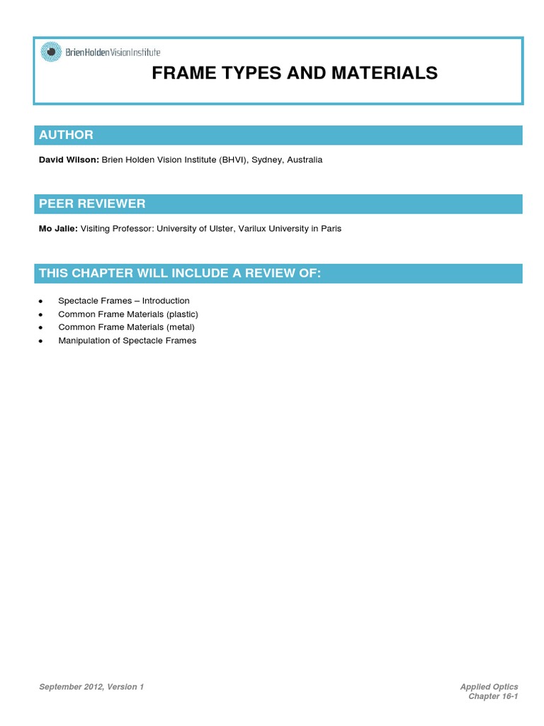 16 Frames Types and Materials | PDF
