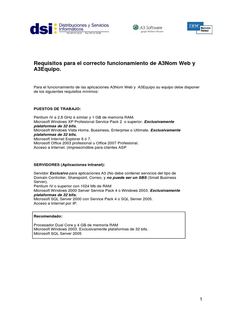 Requisitos e instalación de A3Nom Web y A3Equipo | PDF | Servicios de ...
