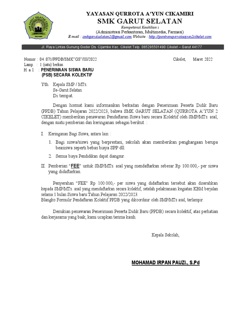 Surat Kolektif Dan Pemb. FEE | PDF