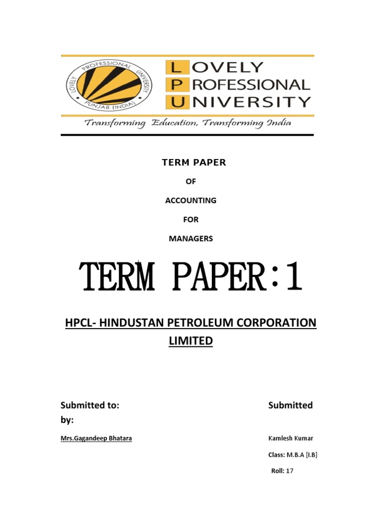Term Paper:1: Hpcl-Hindustan Petroleum Corporation Limited | PDF ...