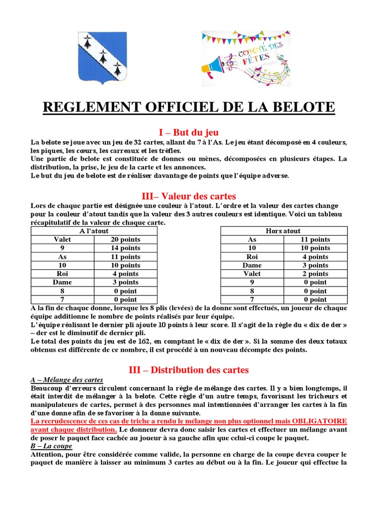 Règles Officielles de la Belote | PDF | Cartes à jouer | Biens de ...