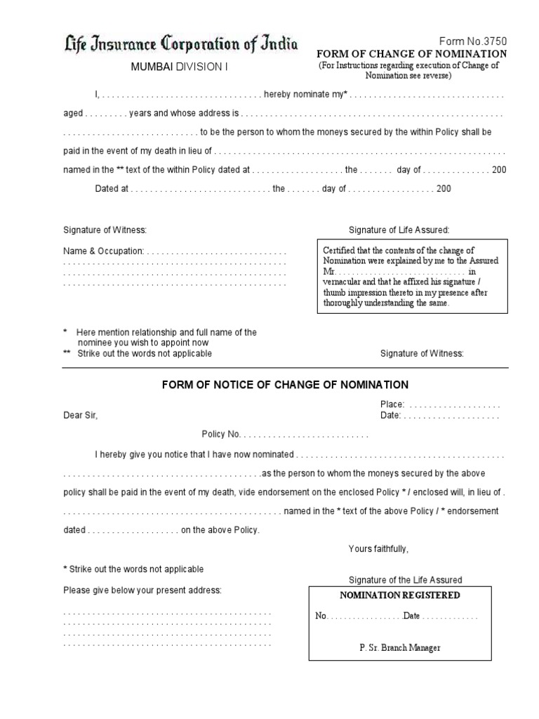 Change of Nomination Form NO-3750 | PDF