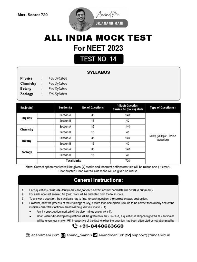 NEET 2023 Mock Test 14 Overview | PDF | Gases | Heat