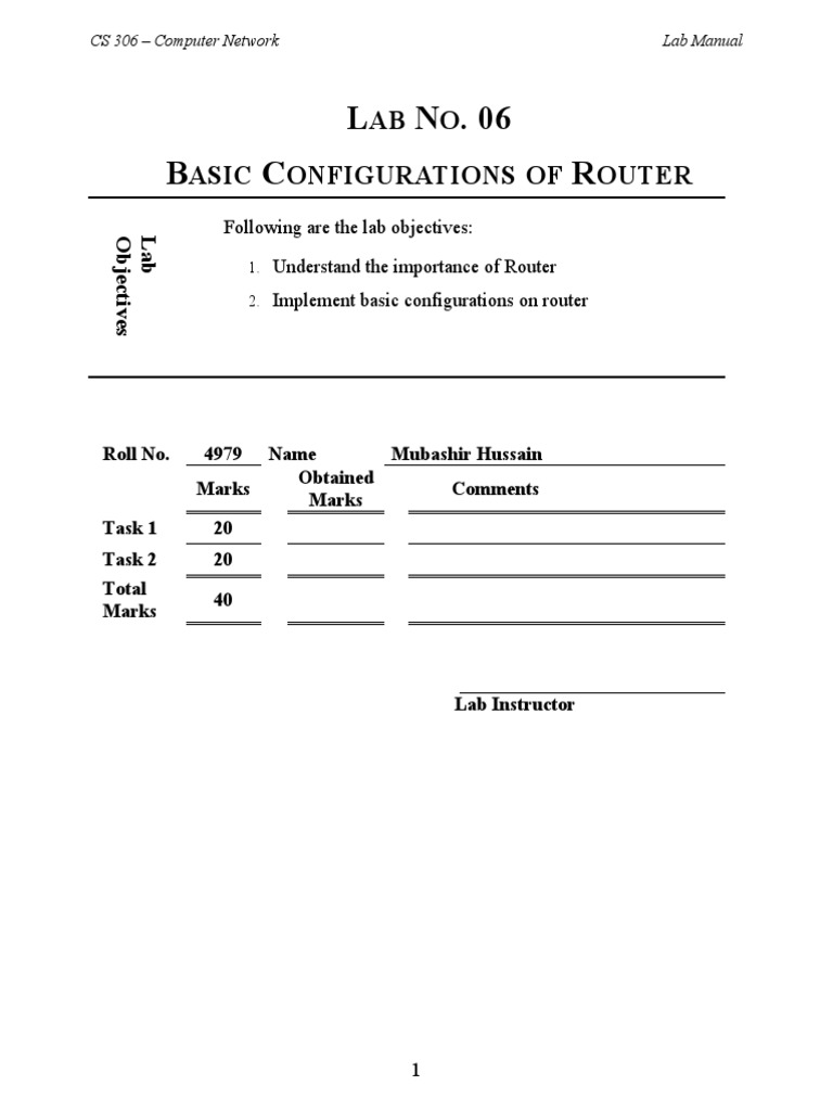 CS306 CN Lab 6 Basic Router Configuration | PDF