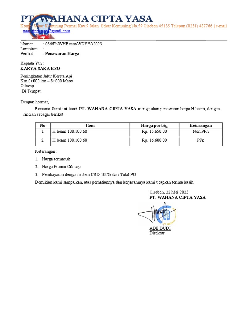 Contoh Penawaran Harga | PDF