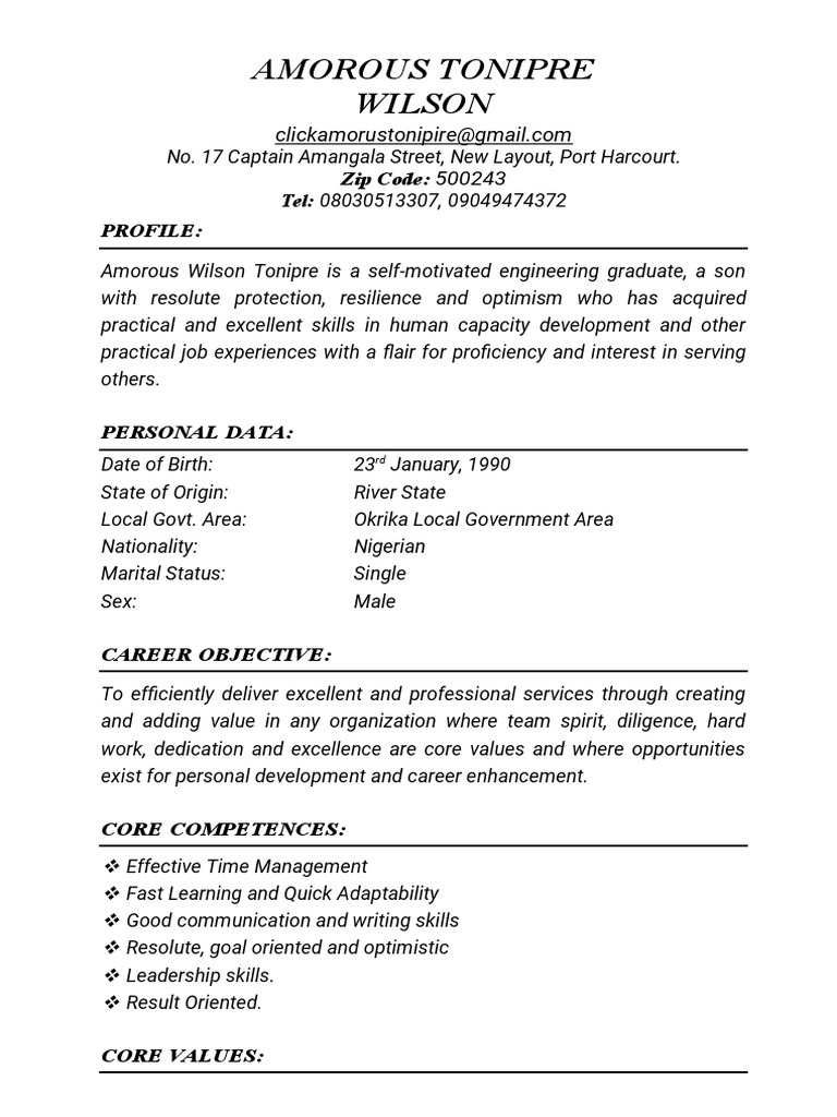 AMOROUS TONIPRE WILSON CV | PDF