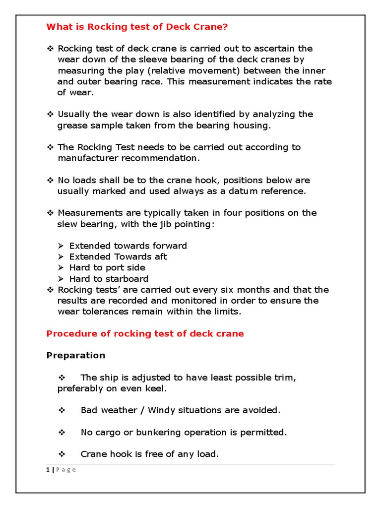 What Is Rocking Test of Deck Crane | PDF | Bearing (Mechanical) | Crane ...