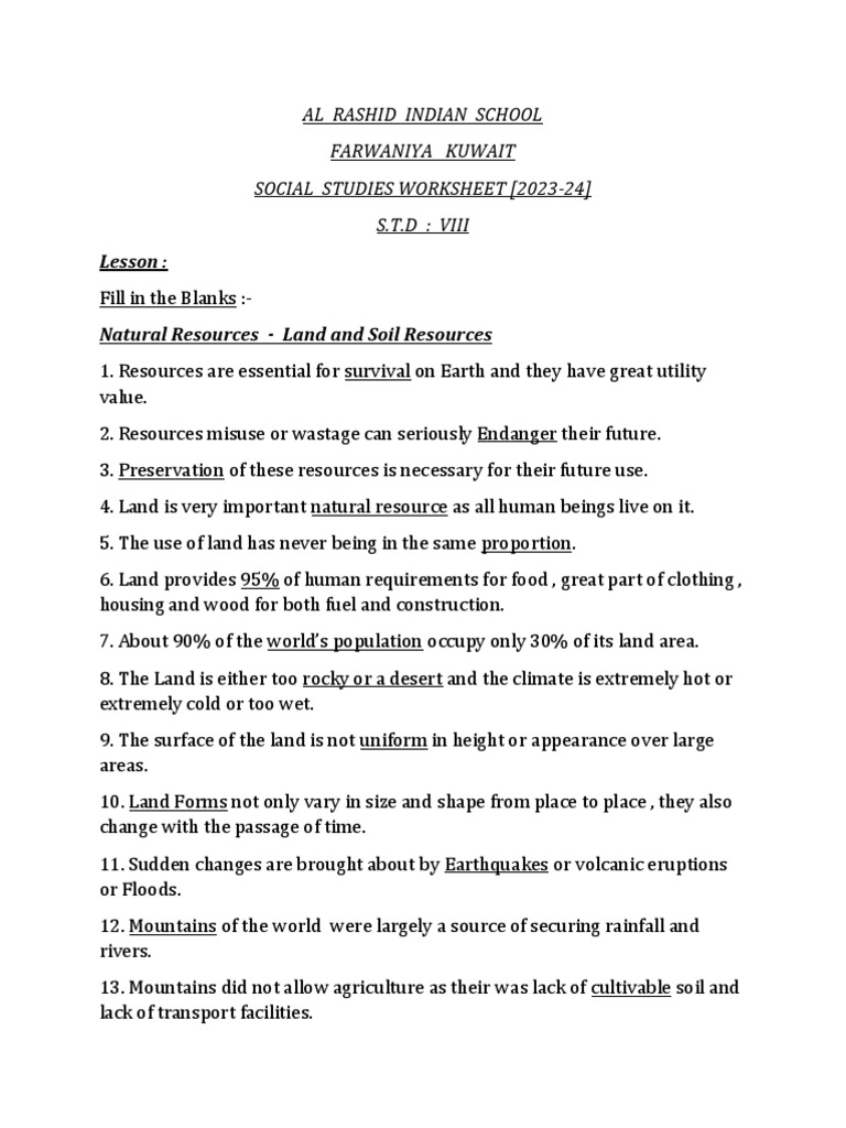 CLASS 8 - Natural Resources 2023 | PDF