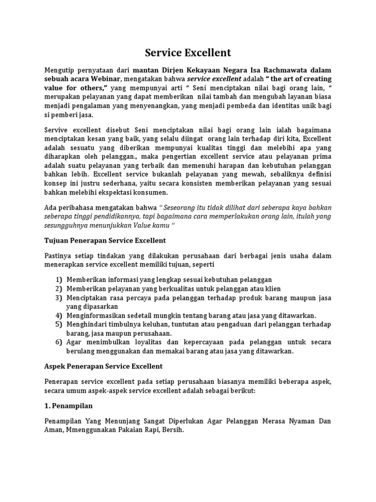 Prinsip dan Tujuan Service Excellent | PDF | Bisnis