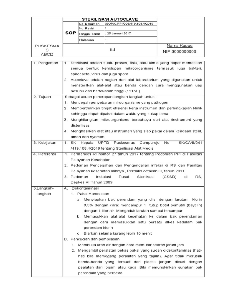 Sop Sterilisasi - Autoclave F | PDF