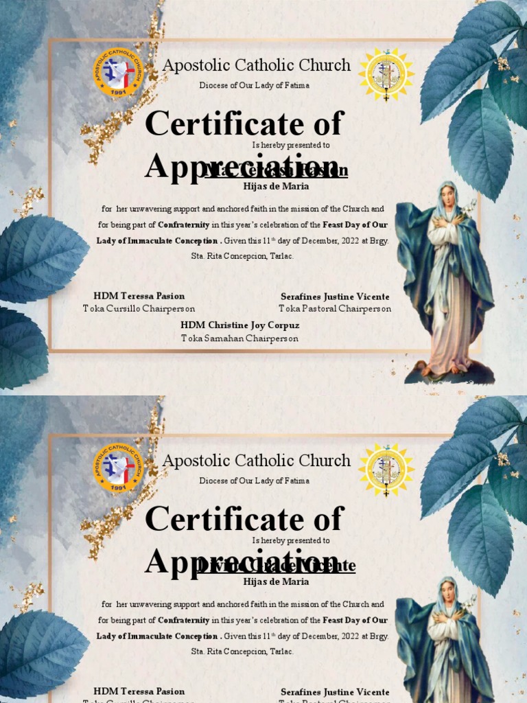 Certificate of Appreciation for Catechists | PDF | Catholic ...