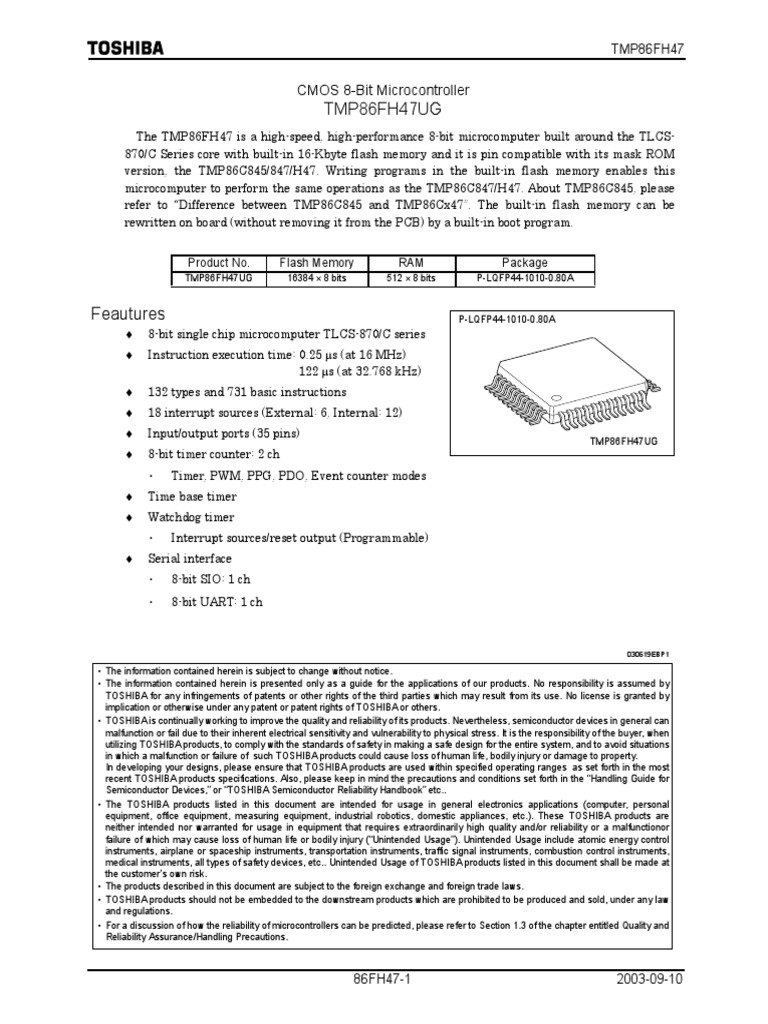 TMP86FH47UG Datasheet | PDF | Reliability Engineering | Microcontroller