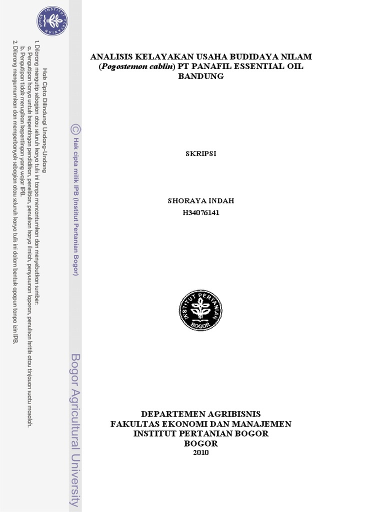 Dokumen - Tips Analisis Kelayakan Usaha Budidaya Nilam Pogostemon Baku Nilam Perusahaan Lokasi | PDF
