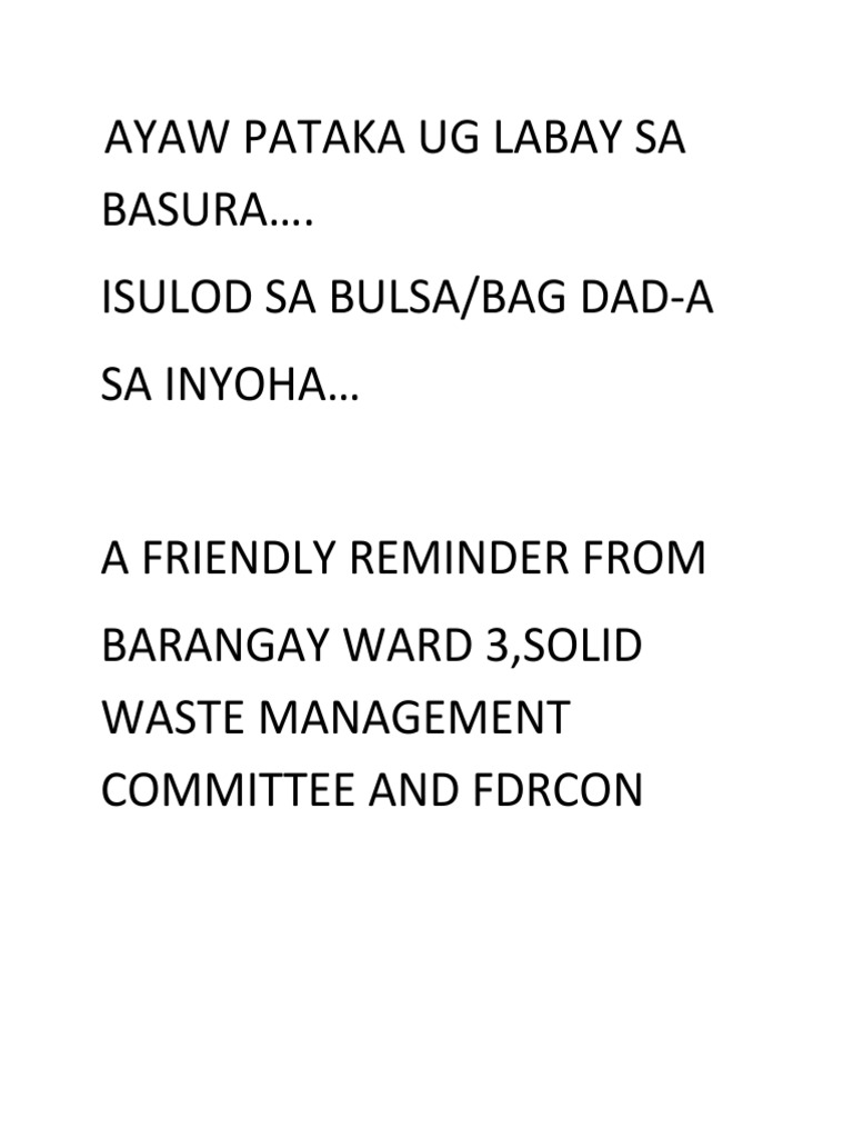 Ayaw Pataka Ug Labay Sa Basura | PDF