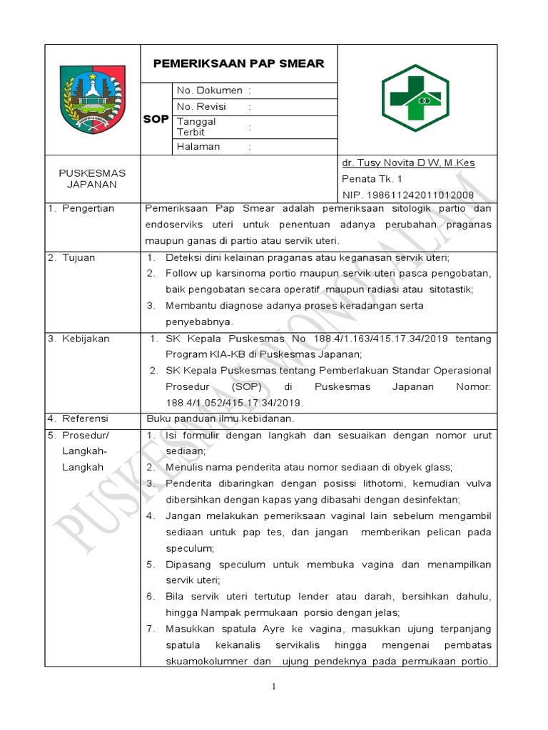 6. SOP PEMERIKSAAN PAP SMEAR ok | PDF
