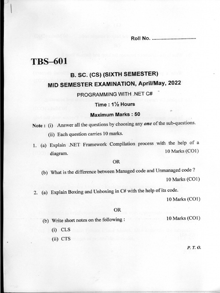 6TH Sem Mid Term BSC CS 2022 April May | PDF | C Sharp (Programming ... 6TH Sem Mid Term BSC CS 2022 April May | PDF | C Sharp (Programming ...