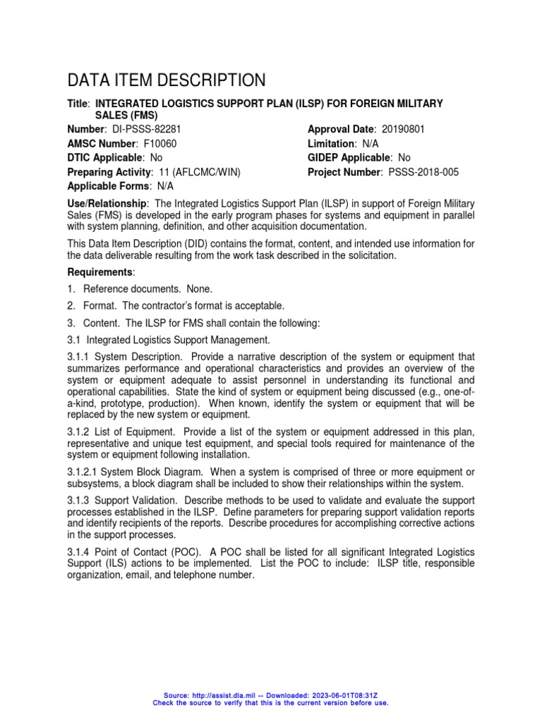 DI-PSSS-82281-Integrated Logistics Support Plan (ILSP) For Foreign ...