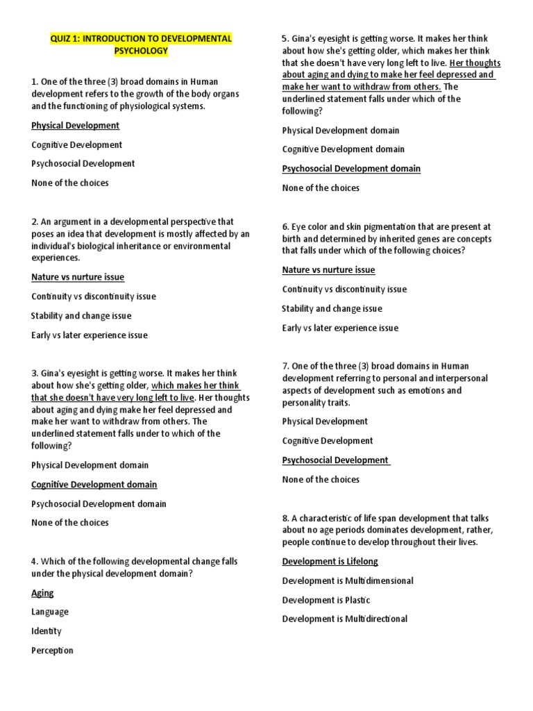 Developmental Psychology Quiz Insights | PDF | Fertilisation ...
