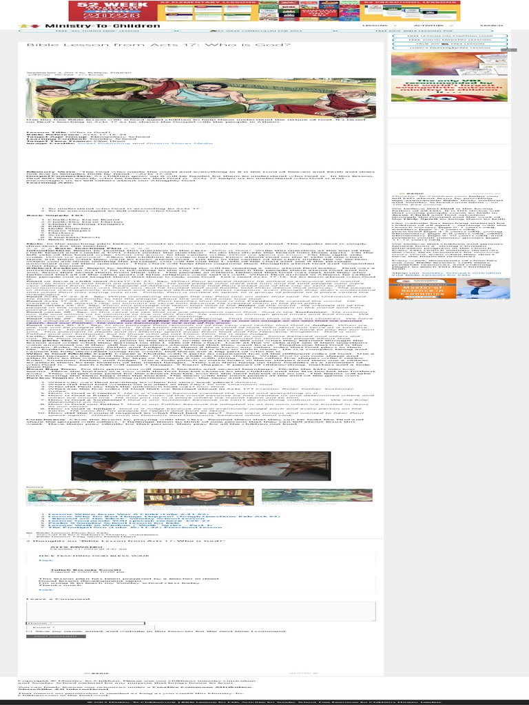 Bible Lesson From Acts 17 - Who Is God - Ministry-To-Children Bible Lesson Plans For Kids | PDF ...
