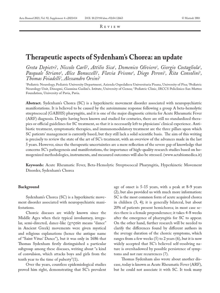 Therapeutic Aspects of Sydenham's Chorea - An Update | PDF