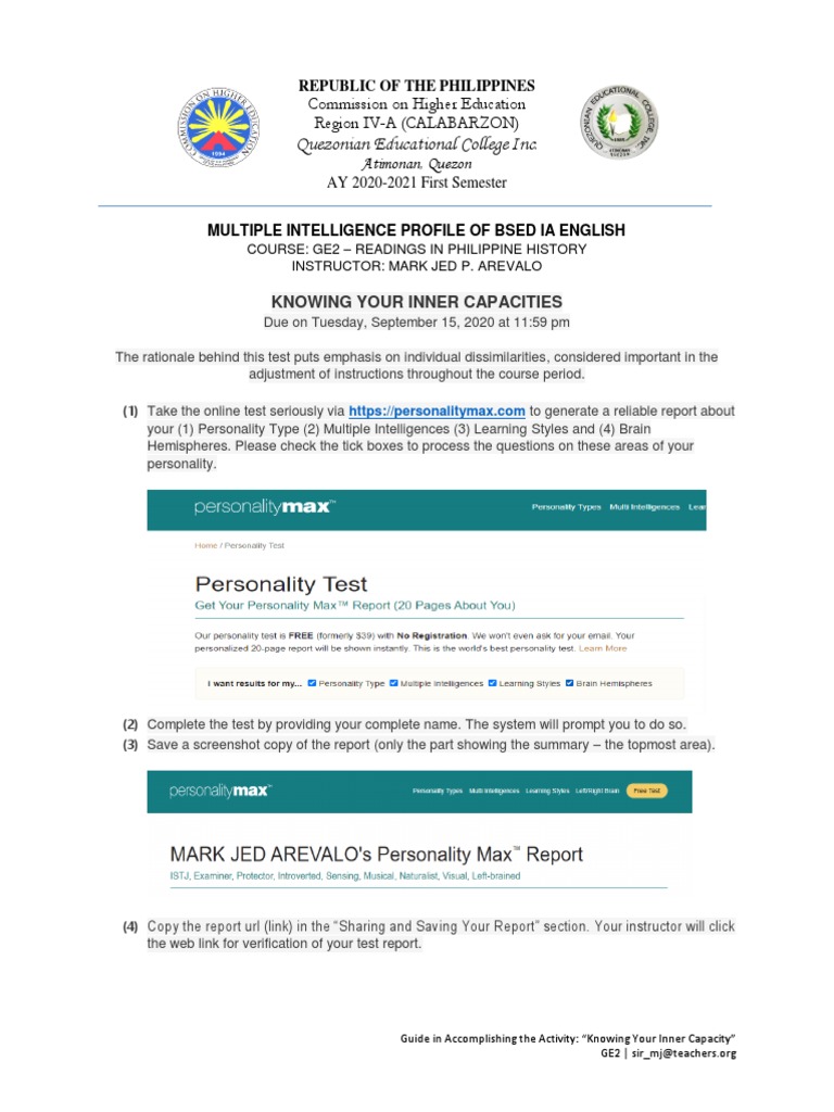 Guide in Accomplishing Multiple Intelligence Profile (QECI - BSED IA ...