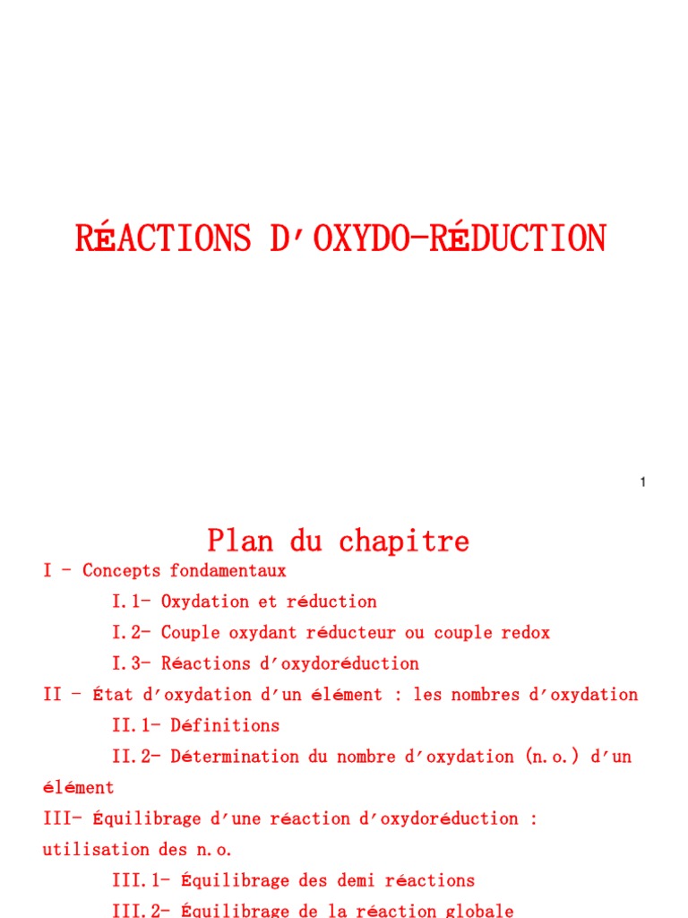 Réactions d'Oxydo-Réduction et Nombres d'Oxydation | PDF | Réaction d ...