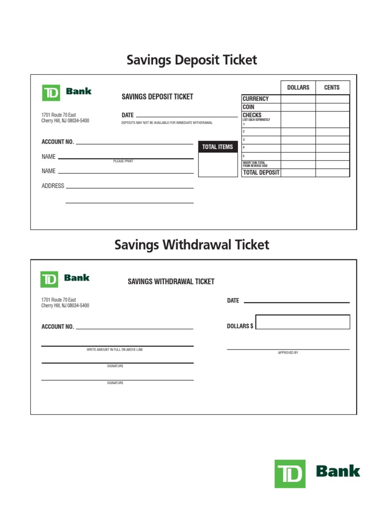 Savings Deposit and Withdrawal Tickets | PDF
