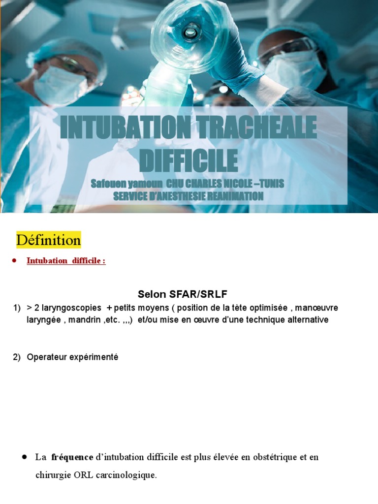 Intubation Tracheale Difficile: Guide SFAR | PDF | Anesthésie ...