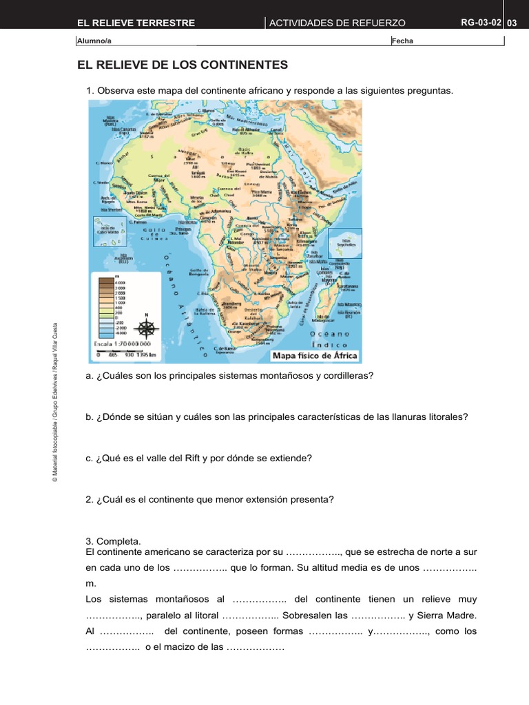 Relieve Continental: Actividades de Refuerzo | PDF