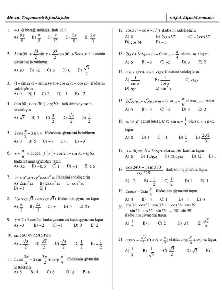 13.triqonometrik Funksiyalar-9 Seh + | PDF