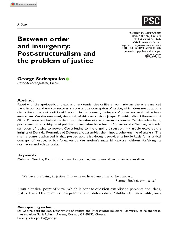 Sotiropoulos 2020 Between Order and Insurgency Post Structuralism and ...
