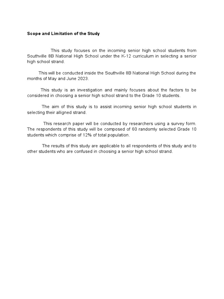 Scope and Limitation of The Study | PDF