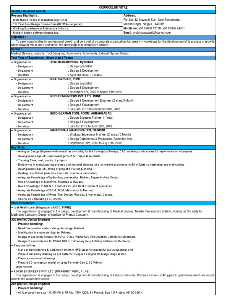 Vaibhav CV GEN | PDF | Sheet Metal | Computer Aided Design
