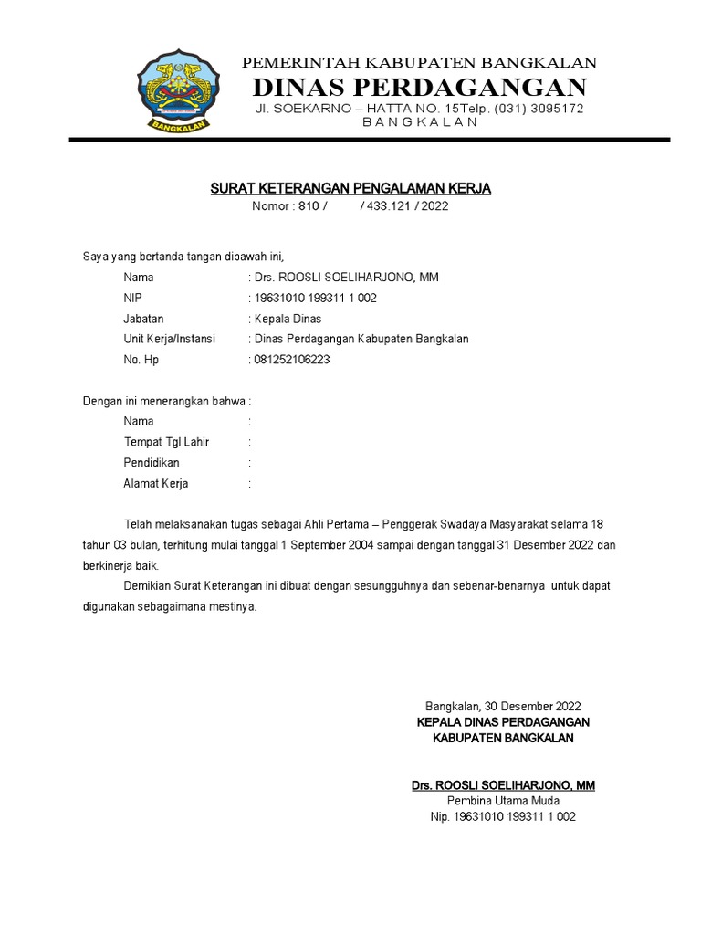 SURAT KETERANGAN PENGALAMAN KERJA Ralat | PDF