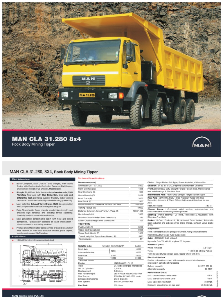 Man Cla 31 280 8x4 Rock Body Mining Tipper | PDF | Axle | Truck