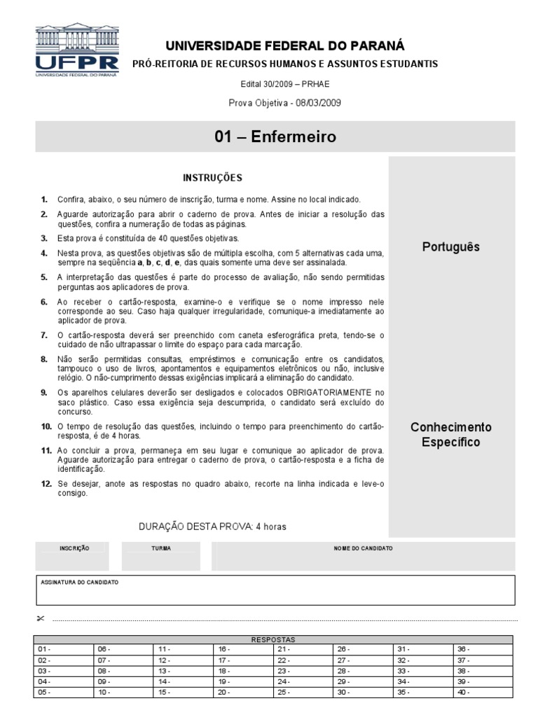 Prova UFPR | PDF | Linfócito | Enfermagem