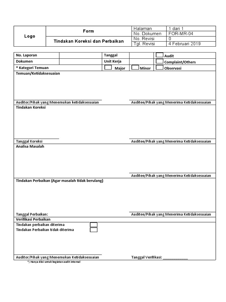04. Form Tindakan Koreksi dan Perbaikan | PDF