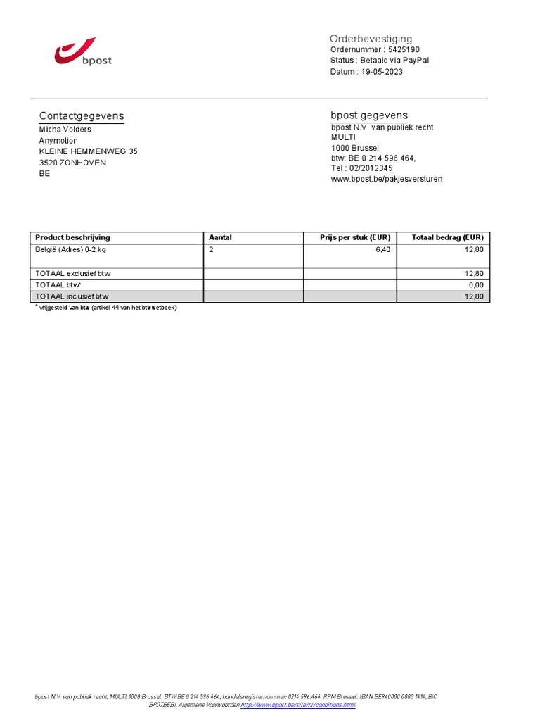 Bpost-Proof - 2023-05-19T081128261 | PDF