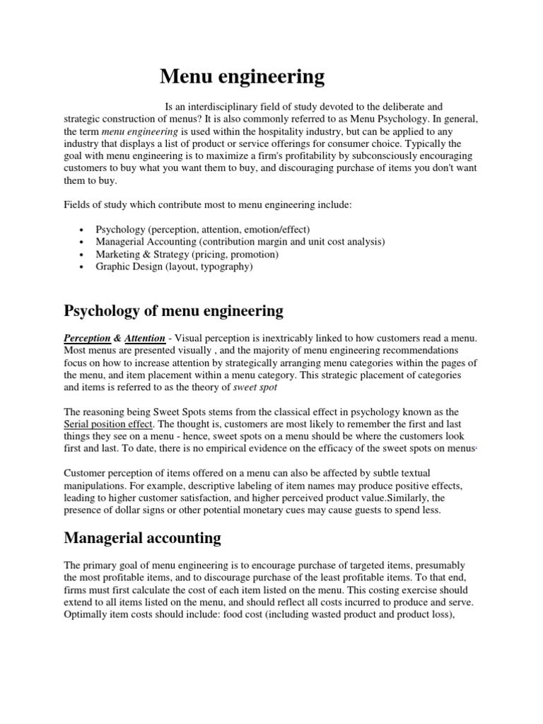 Menu Engineering | PDF | Business Economics | Business