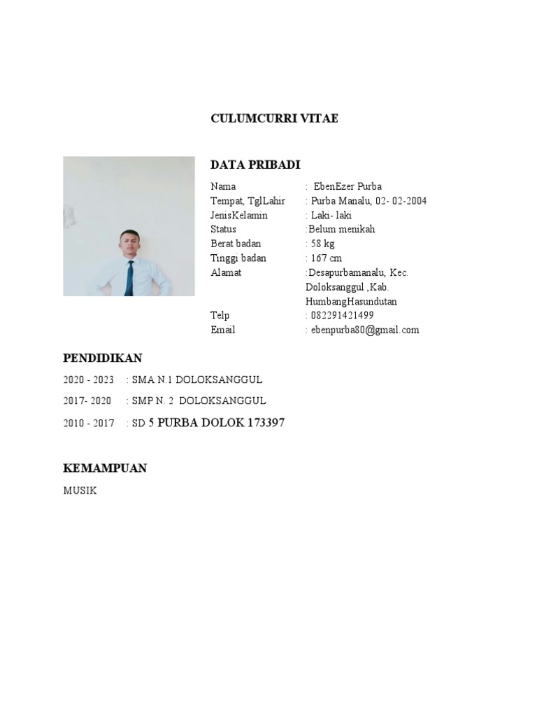 CV EbenEzer Purba: Data Pribadi & Pendidikan | PDF
