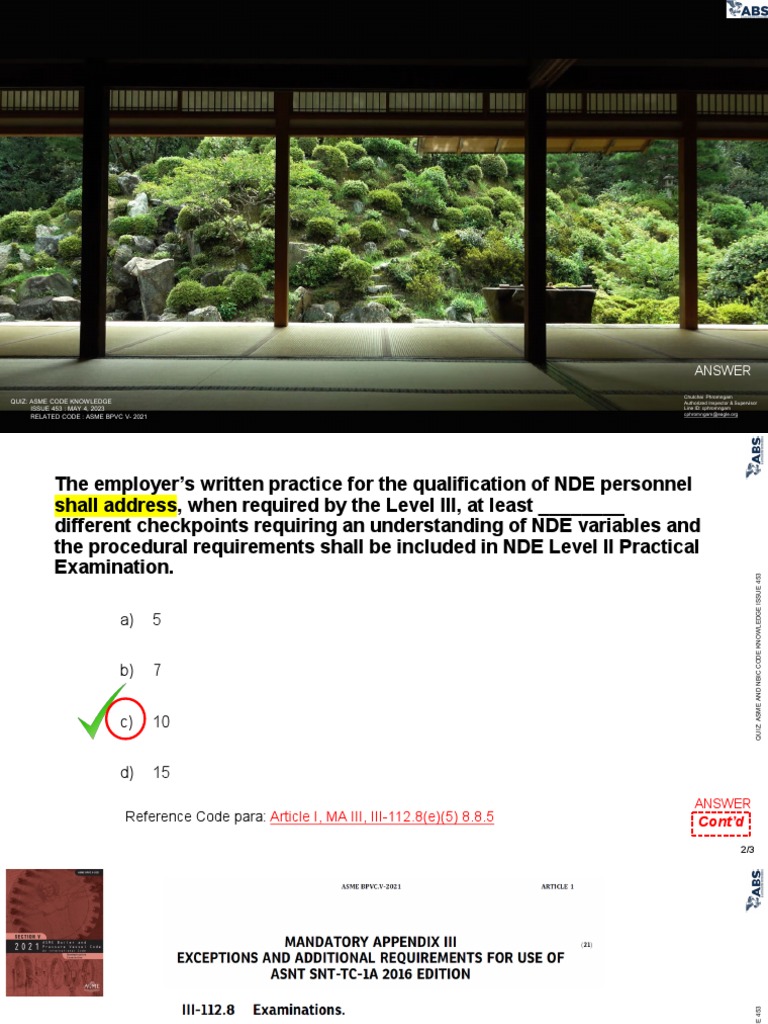 ISSUE 453 QUIZ - NDE Level II Practical Examination-Checkpoints-Answer ...