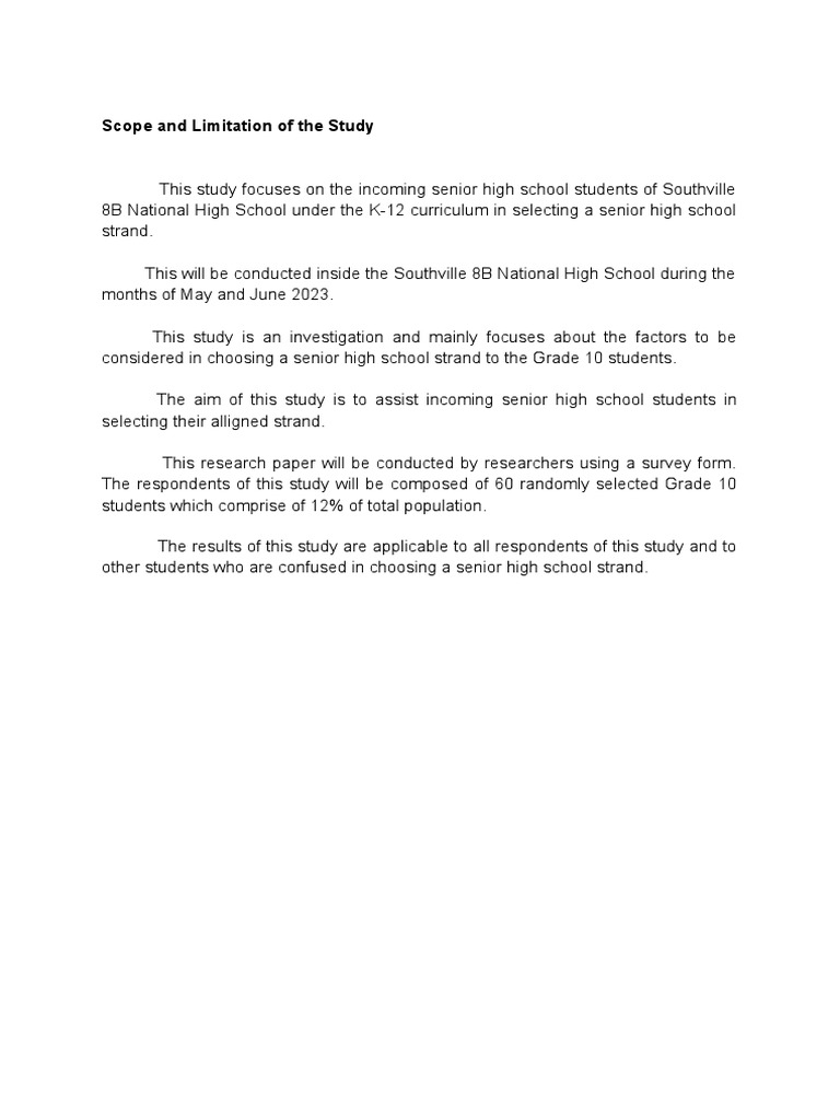 Scope and Limitation of The Study | PDF