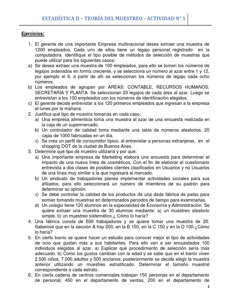 Estadistica II - 03 - Ejercicios - Muestreo - Act. - 1 | PDF