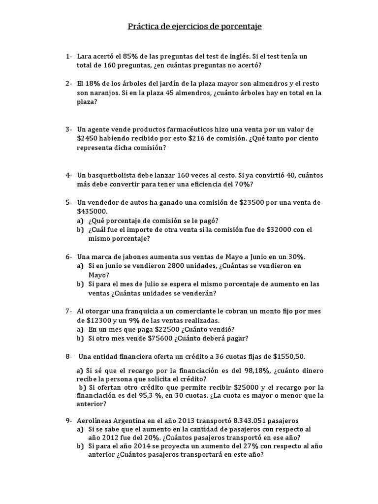 ESTADISTICA - 01a Práctica de Ejercicios de Porcentaje | PDF