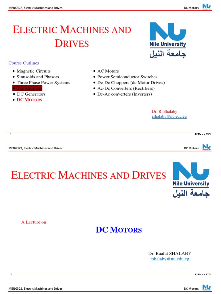 Lecture - 05 - (2 Weeks) - DC - Motors | PDF | Electric Motor | Power ...