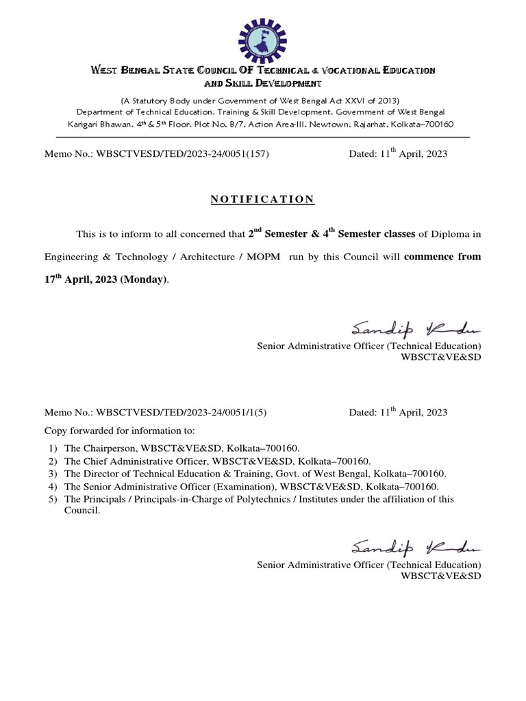 2nd & 4th Semester Class Start Notice | PDF | Technology & Engineering