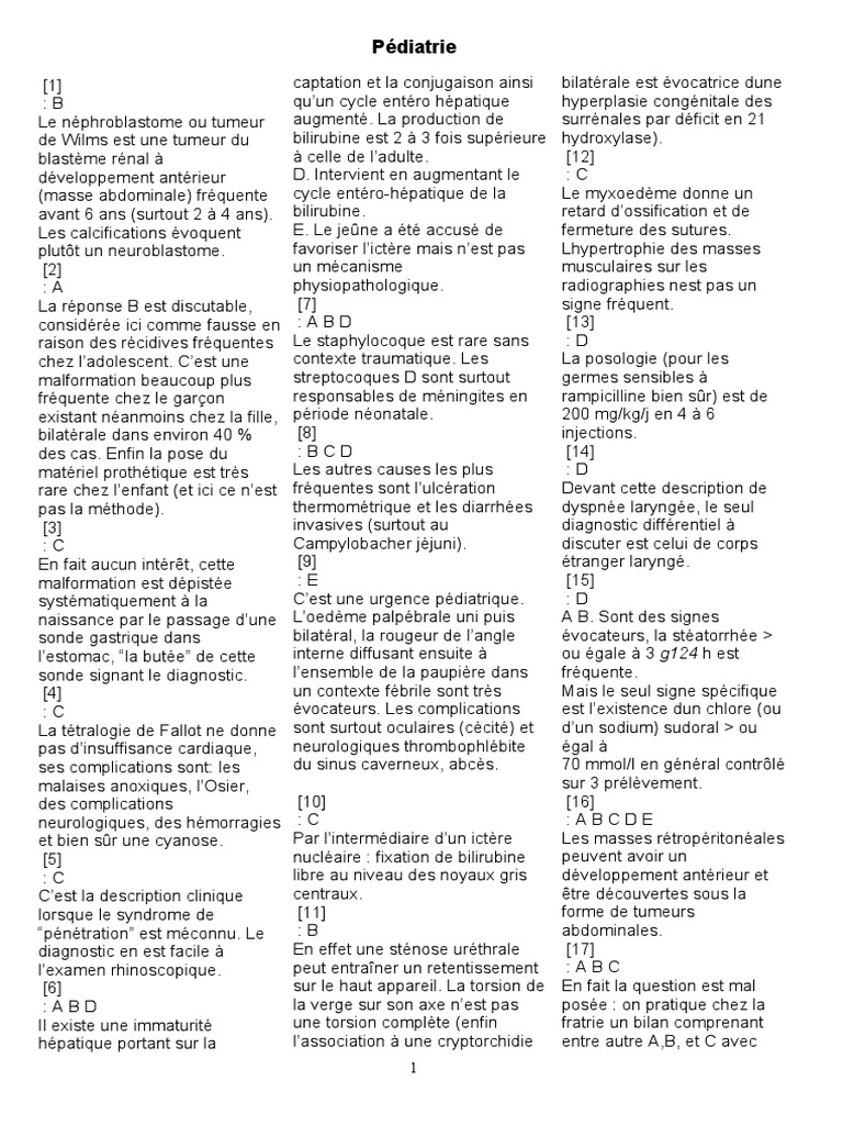 Hyper QCM Pédiatrie | PDF